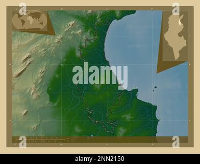 Sousse, governorate of Tunisia. Elevation map colored in sepia tones ...