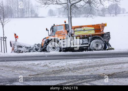 Annaberg Buchholz, Germany. 25th Feb, 2023. A snow plow from the winter ...