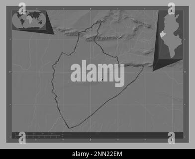 Tozeur, governorate of Tunisia. Bilevel elevation map with lakes and ...