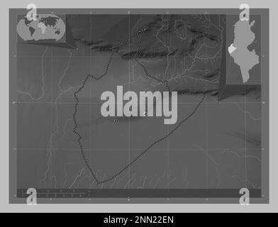 Tozeur, governorate of Tunisia. Grayscale elevation map with lakes and ...
