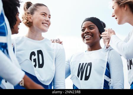 Netball plan, sports team smile and coach planning game strategy ...
