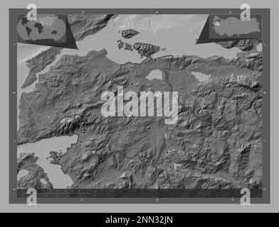 Balikesir, province of Turkiye. Bilevel elevation map with lakes and ...