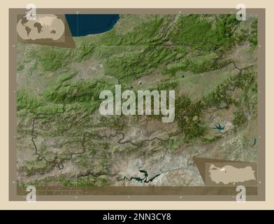 Bolu, province of Turkiye. High resolution satellite map. Locations and ...