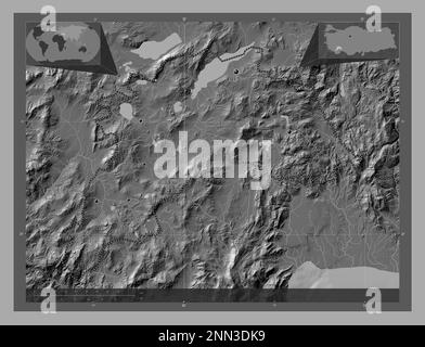 Burdur, province of Turkiye. Bilevel elevation map with lakes and ...