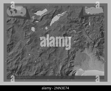 Burdur, province of Turkiye. Grayscale elevation map with lakes and ...