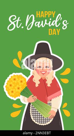 Happy St David's Day Vector Illustration on March 1 with Welsh Dragons ...