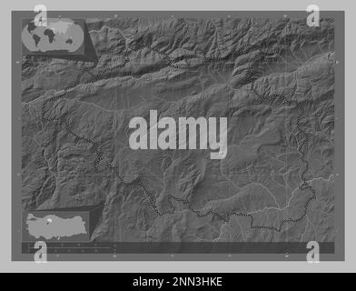 Cankiri, province of Turkiye. Grayscale elevation map with lakes and ...