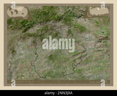 Corum, province of Turkiye. High resolution satellite map. Locations of ...
