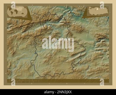 Corum, province of Turkiye. Colored elevation map with lakes and rivers ...