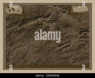 Corum, province of Turkiye. Colored elevation map with lakes and rivers ...