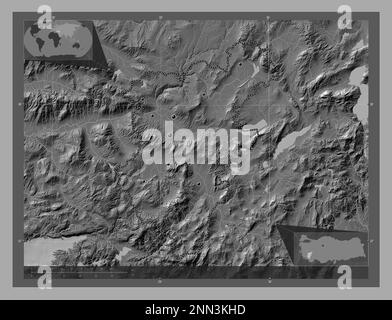 Denizli, province of Turkiye. Bilevel elevation map with lakes and ...