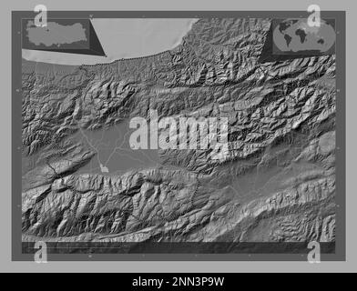 Duzce, province of Turkiye. Bilevel elevation map with lakes and rivers ...