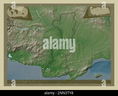 Edirne, province of Turkiye. Colored elevation map with lakes and ...