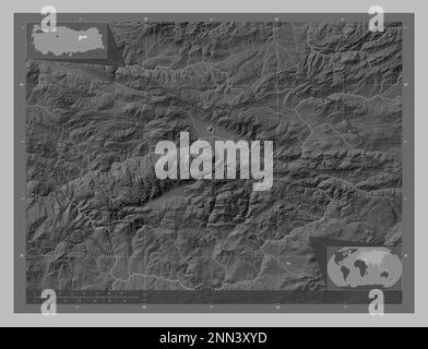 Erzincan, province of Turkiye. Grayscale elevation map with lakes and ...