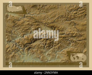 Erzincan, province of Turkiye. Elevation map colored in wiki style with ...