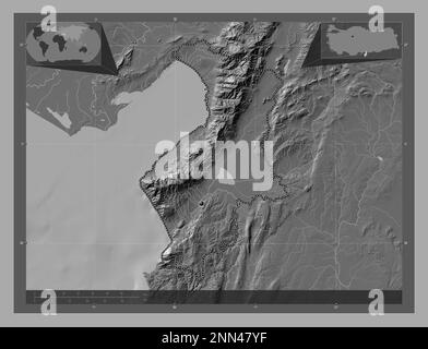 Hatay, province of Turkiye. Bilevel elevation map with lakes and rivers ...