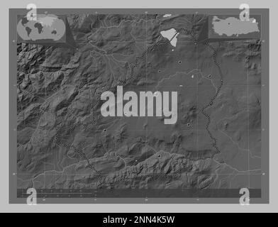 Kars, province of Turkiye. Grayscale elevation map with lakes and ...