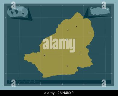 Kars, province of Turkiye. Solid color shape. Locations and names of ...