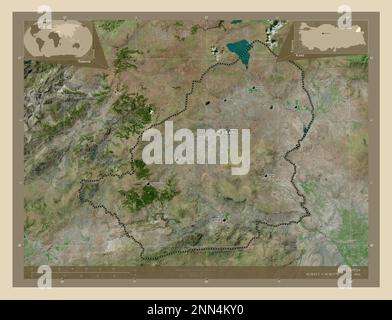 Kars, province of Turkiye. High resolution satellite map. Locations of ...