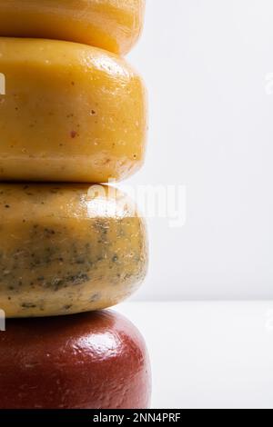 Different types of homemade traditional Bosnian cheese isolated on a ...