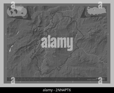 Krkkale, province of Turkiye. Grayscale elevation map with lakes and ...