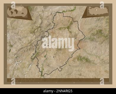Krkkale, province of Turkiye. Low resolution satellite map. Corner ...