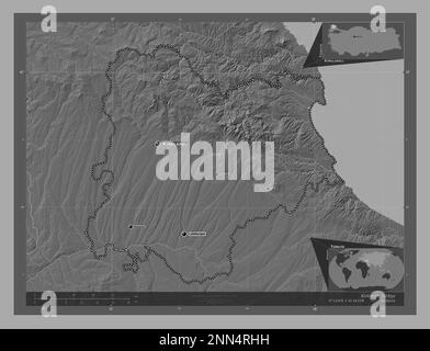 Kirklareli, province of Turkiye. Bilevel elevation map with lakes and ...