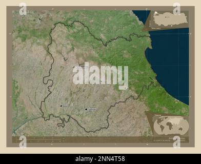 Kirklareli, province of Turkiye. High resolution satellite map. Corner ...
