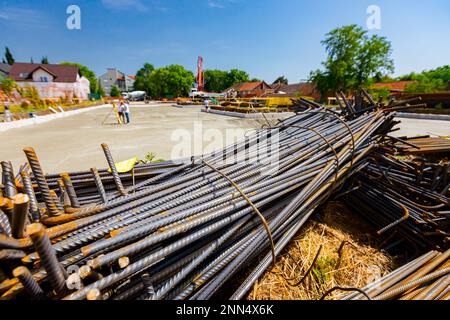 Tied bundles of steel bars reinforcement ready for installation ...