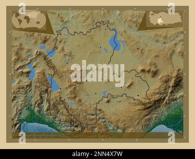 Konya, province of Turkiye. Colored elevation map with lakes and rivers ...