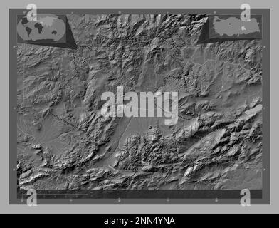 Malatya, province of Turkiye. Bilevel elevation map with lakes and ...