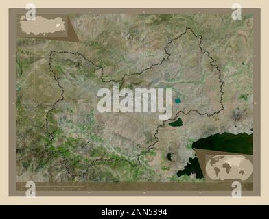 Mus, province of Turkiye. High resolution satellite map. Locations of ...