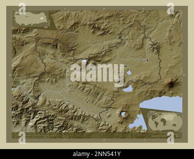 Mus, province of Turkiye. Colored elevation map with lakes and rivers ...