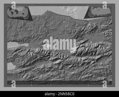 Sakarya, province of Turkiye. Bilevel elevation map with lakes and ...