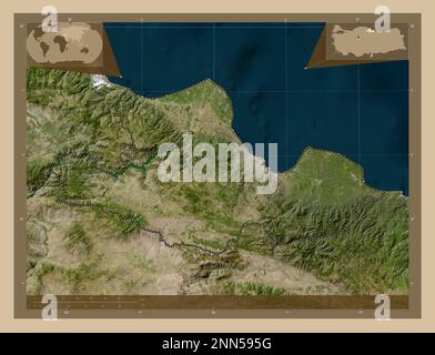 Samsun, province of Turkiye. Low resolution satellite map. Locations ...