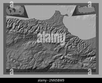 Sinop, province of Turkiye. Bilevel elevation map with lakes and rivers ...