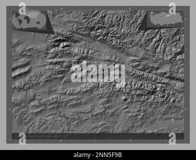 Tokat, province of Turkiye. Bilevel elevation map with lakes and rivers ...