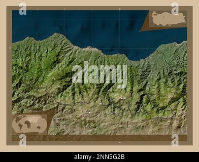 Trabzon, province of Turkiye. Low resolution satellite map. Locations ...