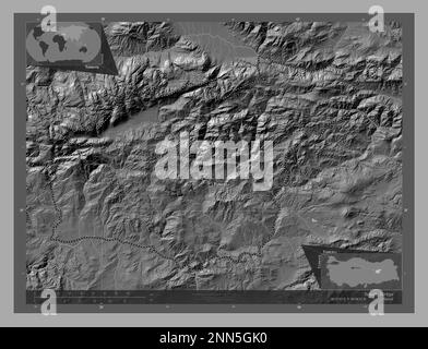Tunceli, province of Turkiye. Bilevel elevation map with lakes and ...