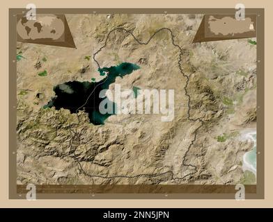 Van, province of Turkiye. Low resolution satellite map. Locations of ...