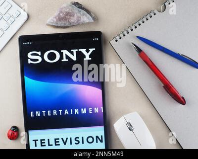 Sony logo is seen on TV remote control in this illustration photo taken ...