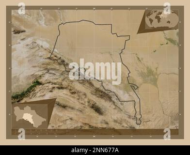 Ahal, province of Turkmenistan. Low resolution satellite map. Locations ...