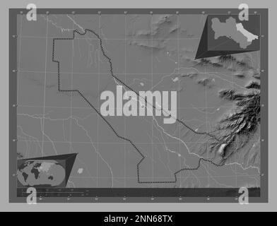 Chardzhou, province of Turkmenistan. Bilevel elevation map with lakes ...