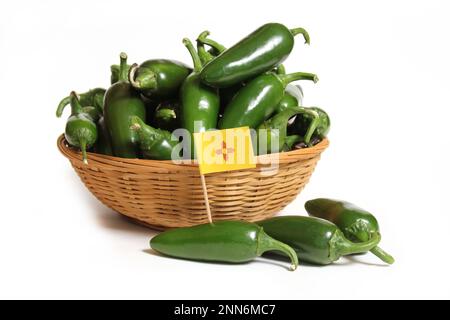 Green Jalapeno Peppers With Flag of New Mexico Isolated on White ...