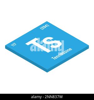 Tennessine, Ts, periodic table element with name, symbol, atomic number ...