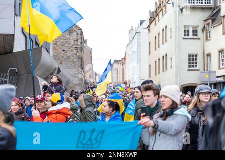 Ukrainian march Edinburgh marking one year since war broke out Stock ...