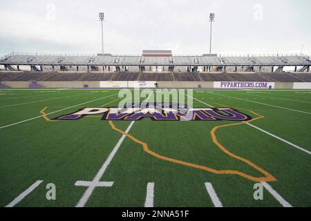 A general view of logo at midfield of Panther Stadium at Blackshear ...