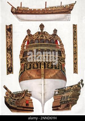 A 17th century British Royal Navy man-of-war ship. From a contemporary ...
