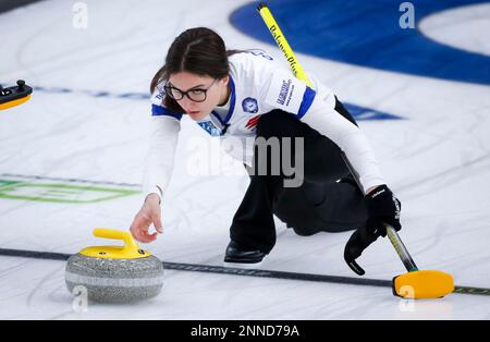 Italy skip Stefania Constantini makes a shot against Russia at the ...