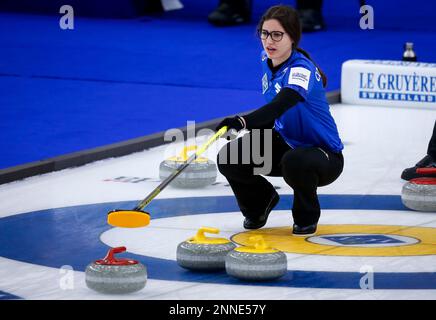 Italy skip Stefania Constantini directs her teammates against Canada at ...